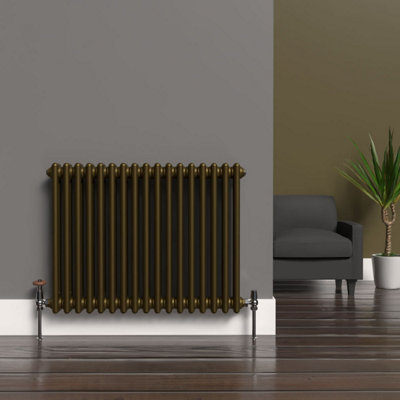 Lux Heat Antique Brass Horizontal 2 Column Traditional Radiator 600mm ...