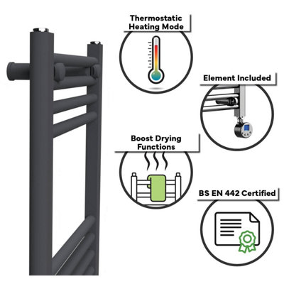 Lux Heat Electric Anthracite Grey Ladder Towel Radiator 1200mm (H) x ...