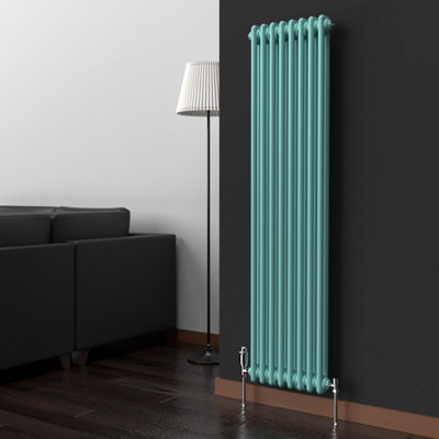 Lux Heat Light Aqua Green Vertical 2 Column Traditional Radiator 1500mm ...