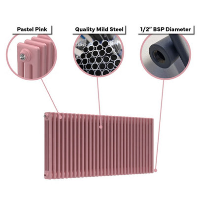 Lux Heat Pastel Pink Horizontal 3 Column Traditional Radiator 300mm (H ...