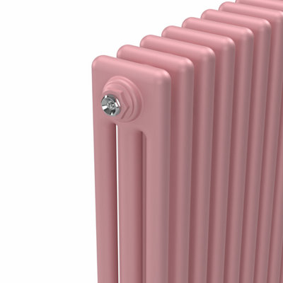 Lux Heat Pastel Pink Horizontal 3 Column Traditional Radiator 600mm (H ...