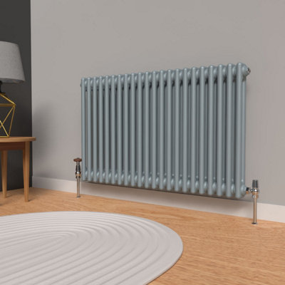 Lux Heat Pebble Grey Horizontal 2 Column Traditional Radiator 600mm (H ...