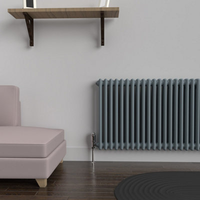 Lux Heat Pebble Grey Horizontal 2 Column Traditional Radiator 600mm (H ...