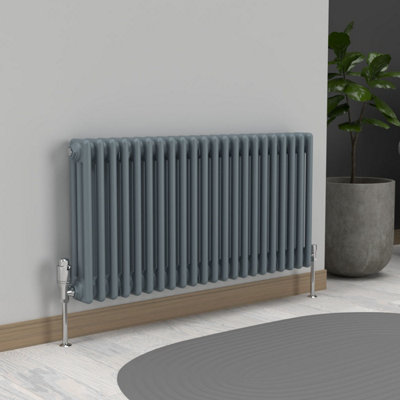 Lux Heat Pebble Grey Horizontal 3 Column Traditional Radiator 500mm (H ...