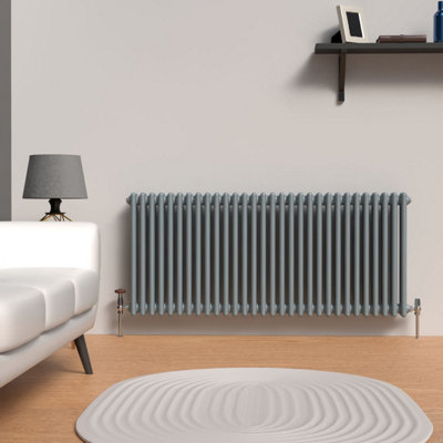 Lux Heat Pebble Grey Horizontal 3 Column Traditional Radiator 600mm (H ...