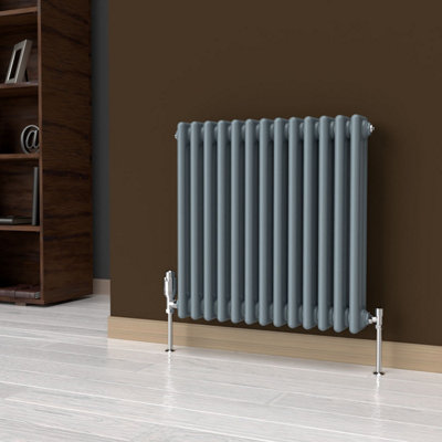 Lux Heat Pebble Grey Horizontal 3 Column Traditional Radiator 600mm (H ...