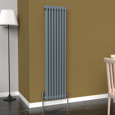 Lux Heat Pebble Grey Vertical 3 Column Traditional Radiator 1500mm (H ...