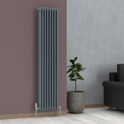 Lux Heat Pebble Grey Vertical 3 Column Traditional Radiator 1800mm (H ...