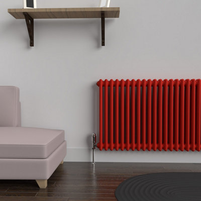 Lux Heat Poppy Red Horizontal 2 Column Traditional Radiator 600mm (H) x ...