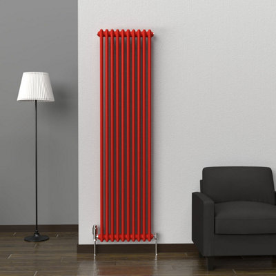Lux Heat Poppy Red Vertical 2 Column Traditional Radiator 1800mm (H) x ...