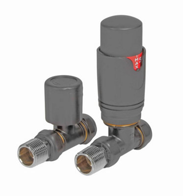 Lux Heat Straight Anthracite Grey Thermostatic Radiator Valve (TRV) Set