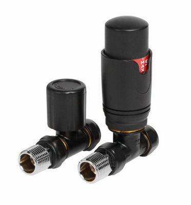 Lux Heat Straight Black Thermostatic Radiator Valve (TRV) Set
