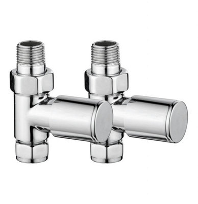 Lux Heat Straight Chrome Manual Round Radiator Valve Set