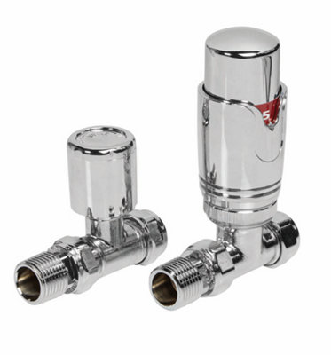 Lux Heat Straight Chrome Thermostatic Radiator Valve (TRV) Set