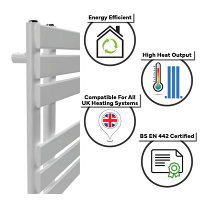 Lux Heat White Flat Designer Towel Radiator 1200mm (H) x 500mm (W)