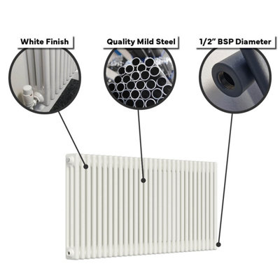 Lux Heat White Horizontal 3 Column Traditional Radiator 500mm (H) x ...