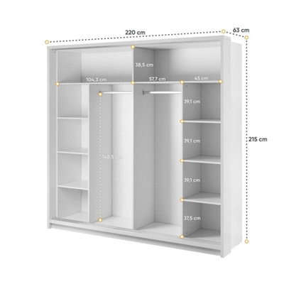 LUX XIV- Modern White Two Sliding Door Wardrobe (H2150mm W2200mm D630mm ...