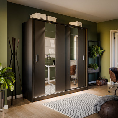 LUX XIV- Sleek Black Two Sliding Door Wardrobe (H2150mm W2200mm D630mm ...