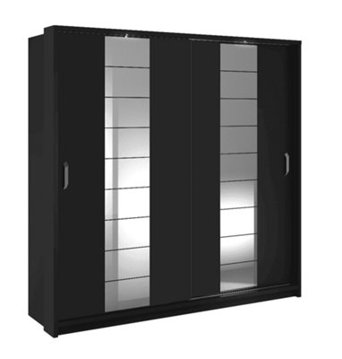 LUX XIV- Sleek Black Two Sliding Door Wardrobe (H2150mm W2200mm D630mm ...