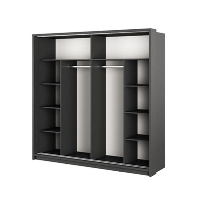 LUX XIV- Sleek Black Two Sliding Door Wardrobe (H2150mm W2200mm D630mm ...