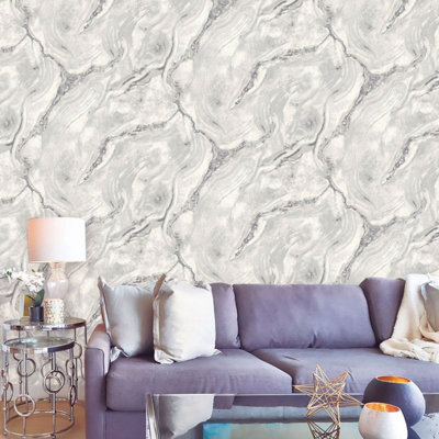 Luxe Collection Mineral Heavyweight Vinyl Wallpaper Silver / Grey World ...