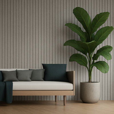 Luxe Grand Wide Decorative wood slat wall panel in Grey Oak 3D slat ...