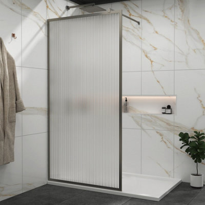 Luxor 1200mm Walk in Wet Room Fluted Shower Enclosure Screen with Gun ...