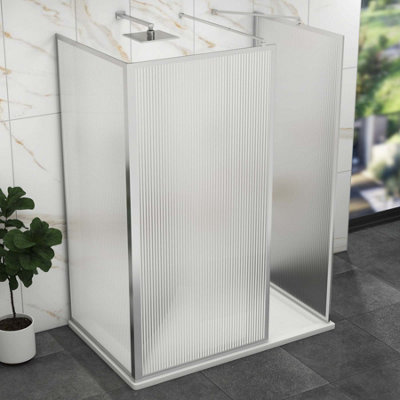 Luxor 3 Sided Walk In Wet Room Fluted Shower Enclosure with 1200 x ...