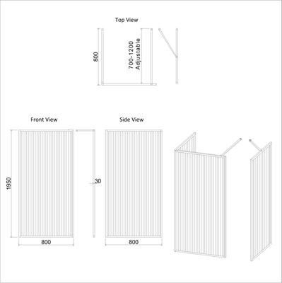 Luxor 3 Sided Walk In Wet Room Fluted Shower Enclosure with 1200 x ...