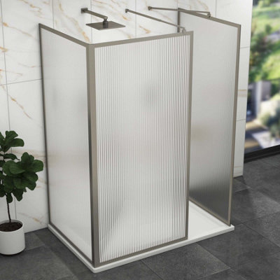 Luxor 3 Sided Walk In Wet Room Fluted Shower Enclosure with 1200 x ...