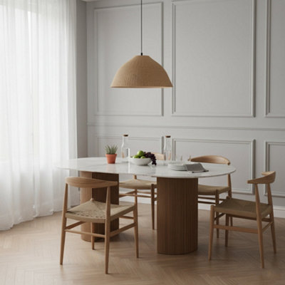 Luxor Oval Natural White Marble Top Dining table with Wooden Legs 6 to ...