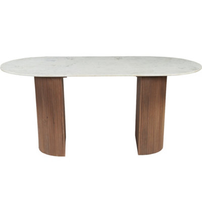 Luxor Oval Natural White Marble Top Dining table with Wooden Legs 6 to ...