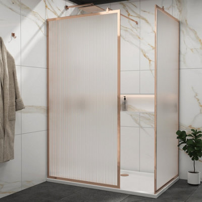 LUXOR WALK IN WET ROOM FLUTED SHOWER ENCLOSURE WITH 1400 X 700MM STONE ...