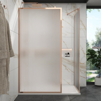 LUXOR WALK IN WET ROOM FLUTED SHOWER ENCLOSURE WITH 1400 X 700MM STONE ...