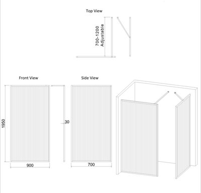 LUXOR WALK IN WET ROOM FLUTED SHOWER ENCLOSURE WITH 1400 X 700MM STONE ...