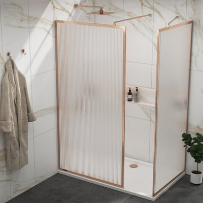 Luxor Walk in Wet Room Fluted Shower Enclosure with 1600 x 800mm Stone ...
