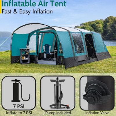 Luxton Inflatable Air Tent 6 Man 5000mm Living Area Bedroom Awning Pump ...