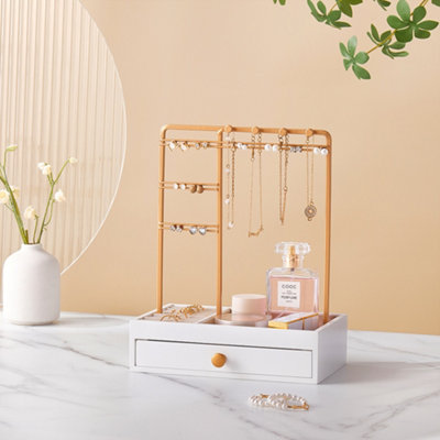 Luxurious Gold-Coated Jewelry Display Stand with Velvet-Lined Tray Base ...