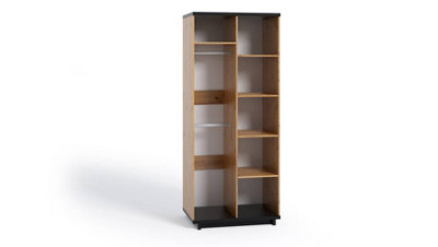 LUXURIOUS INES 09 HINGED WARDROBE 90CM - TIMELESS OAK ARTISAN & BLACK ...