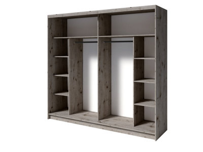 Luxurious Mirrored Sliding Door Wardrobe 230cm - Oak Wellington Finish ...
