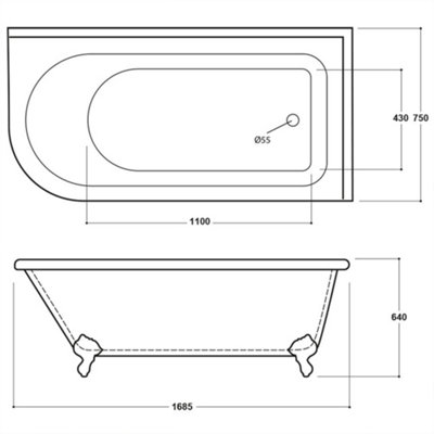 Luxury 1685mm Right Hand Shower Bath