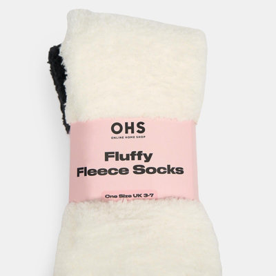 Luxury 3 x Pairs of Fluffy Fleece Lounge Soft Ladies Socks Beige Black Cream