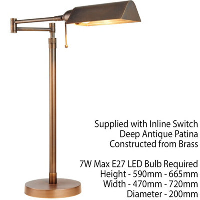 Luxury Adjustable Head Table Lamp Antique Patina Shade Metal Console ...