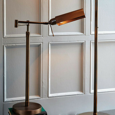 Luxury Adjustable Head Table Lamp Antique Patina Shade Metal Console ...