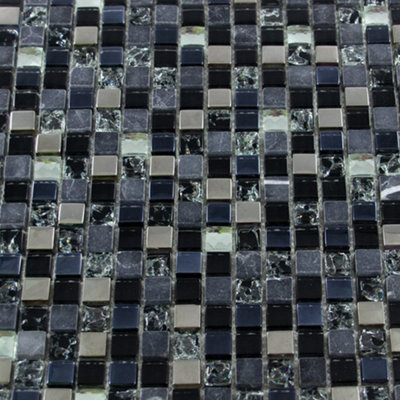 Luxury Black, Grey & Diamond Glass, Stone & Steel Mosaic Wall Tiles ...