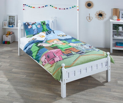 Luxury Children Wooden Single Bed and Mattress with Official Minecraft ...