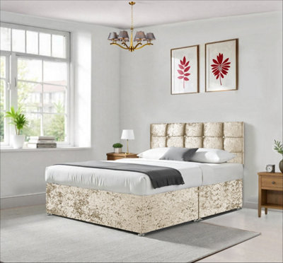 Luxury Cream Crushed Velvet Single Beds - Divan Bed Base with 26" Cube ...