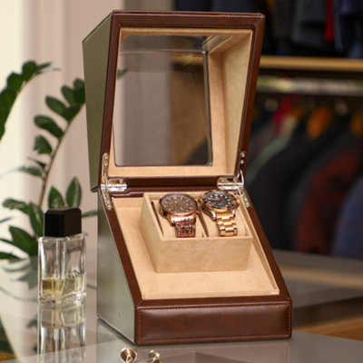 Luxury Dark Brown 2 Cushion Watch Storage Box, Unisex Watch Gift Box ...