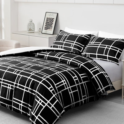 Luxury Double Brushed Microfiber Reversible Duvet Cover Set with Zipper ...
