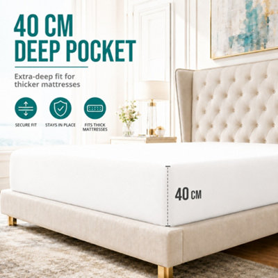 Luxury Double Fitted Sheet Extra Deep 40cm Pocket Premium Brushed ...